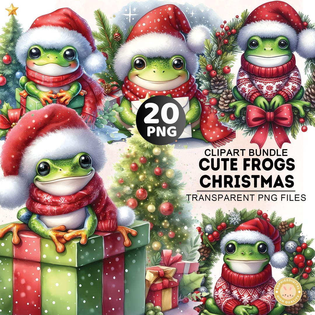 20+ Christmas Bundle Png, Watercolor Cute Christmas Frogs Clipart ...