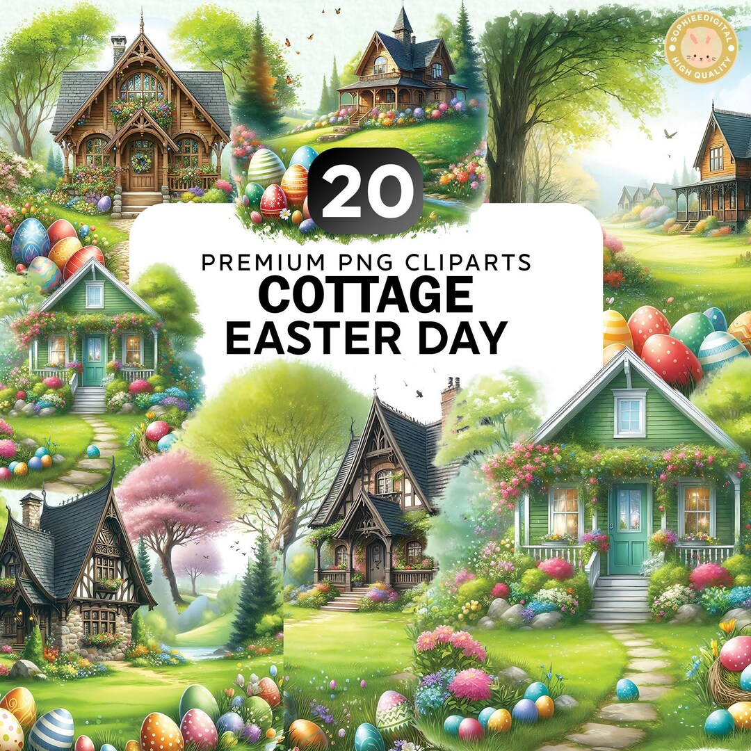 20+ Watercolor Easter Cottage Clipart PNG Bundle, Cute Easter Cottage ...