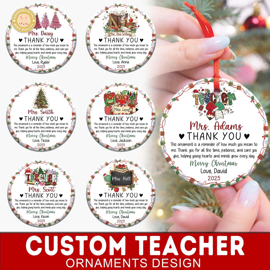 6+ Custom Teacher Ornament Bundle, Teacher Christmas Ornament Designs ...