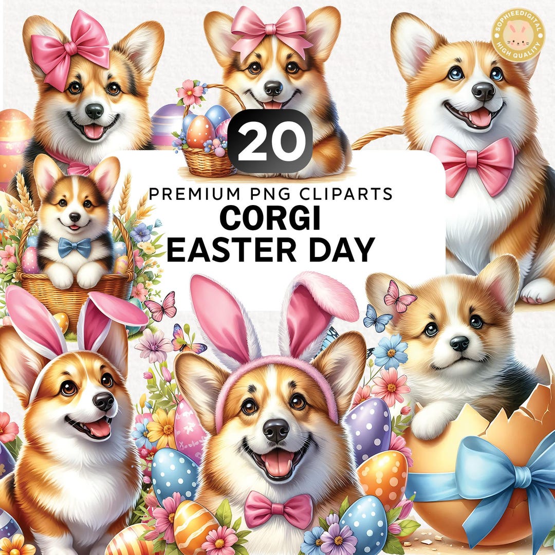 20+ Watercolor Easter Corgi Clipart PNG Bundle, Corgi Easter Clipart ...