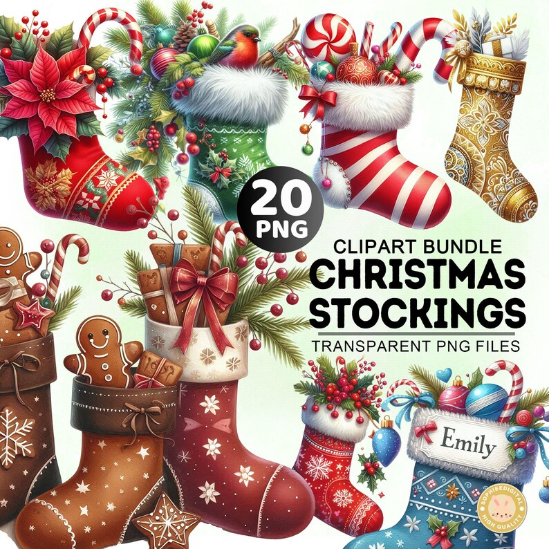 20+ Christmas Bundle Png, Watercolor Christmas Stocking Clipart ...