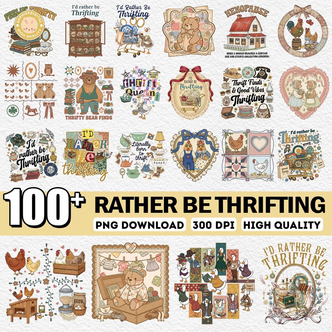 100+ I'd Rather Be Thrifting Png Bundle, Thrifted Animal Png, Second ...