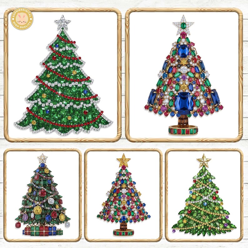6+ Rhinestone Christmas Tree Png Bundle, Bling Christmas Png, Crystal ...