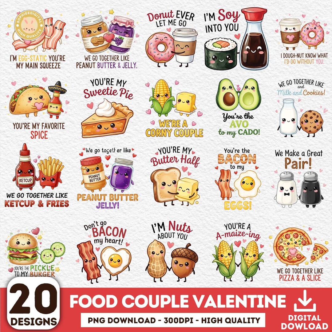 20+ Food Pun Valentine Png Bundle, Corny Couple Png, Valentines Day Png ...