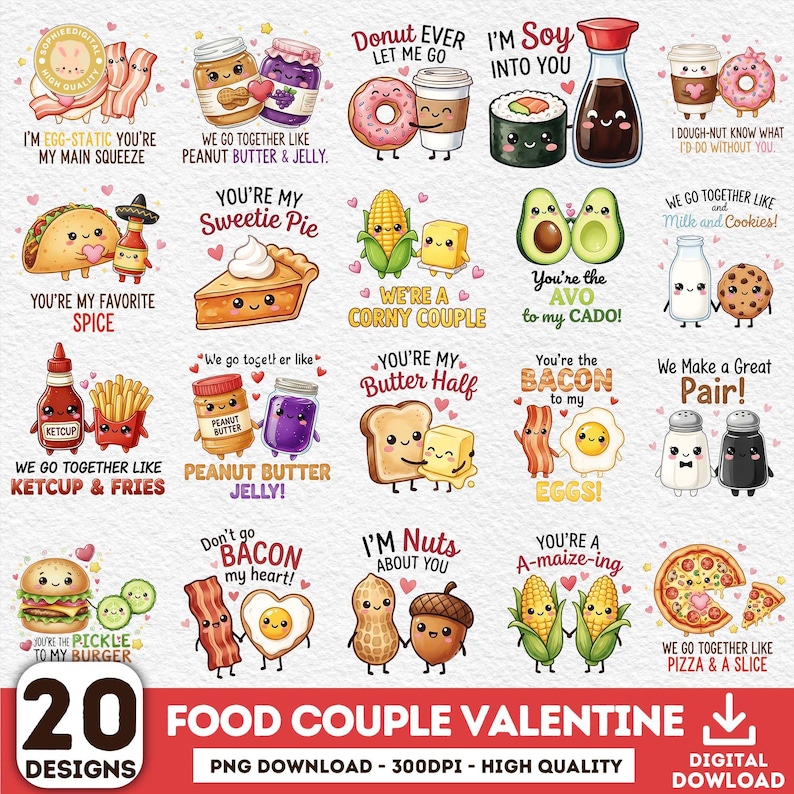 20+ Food Pun Valentine Png Bundle, Corny Couple Png, Valentines Day Png ...