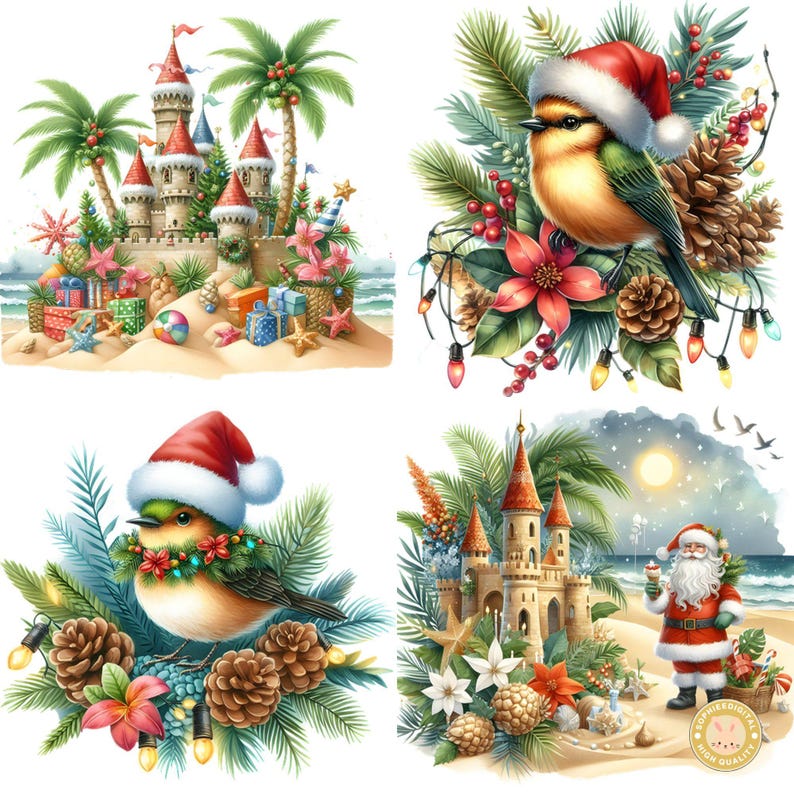 20+ Christmas Bundle Png, Watercolor Tropical Christmas Clipart ...
