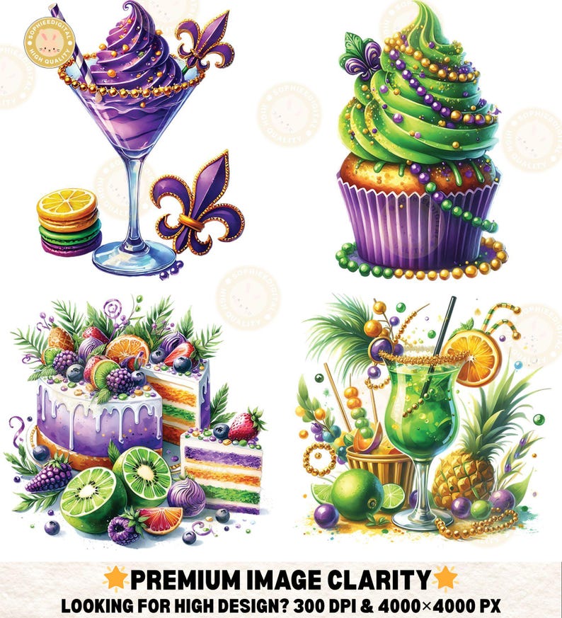20+ Mardi Gras Treat Clipart Bundle, Carnival Food Png, Fat Tuesday ...