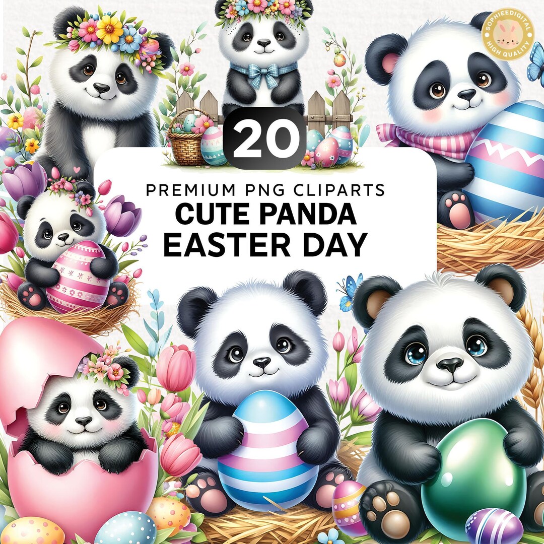 20+ Watercolor Cute Easter Panda Clipart PNG Bundle, Cute Baby Panda ...