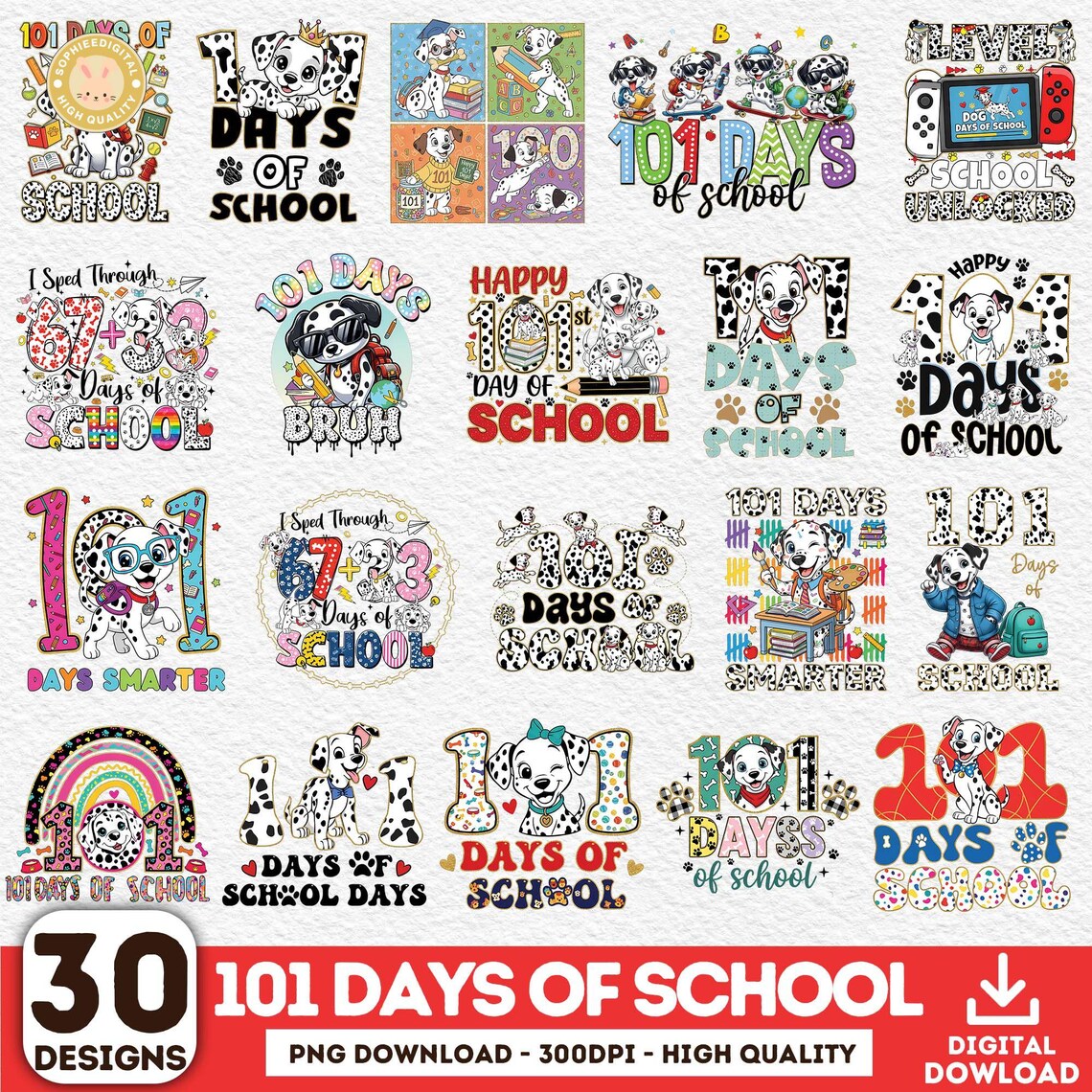 30+ 101 Days of School Png Bundle, Dalmatian Dots Dog Png, Preppy Dog ...