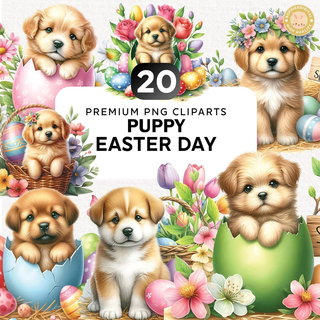 20+ Watercolor Easter Puppy Clipart PNG Bundle, Easter Dog Eggs Clipart ...