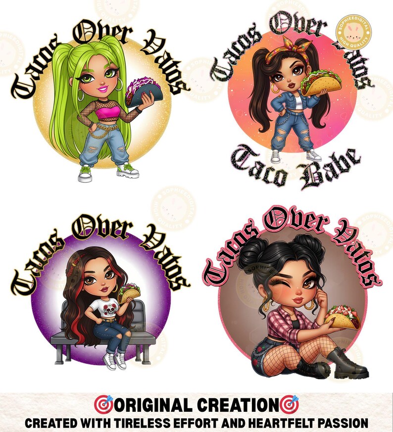 20+ Tacos Over Vatos Png Bundle, Chicana Valentine Png, Chibi Style Png ...