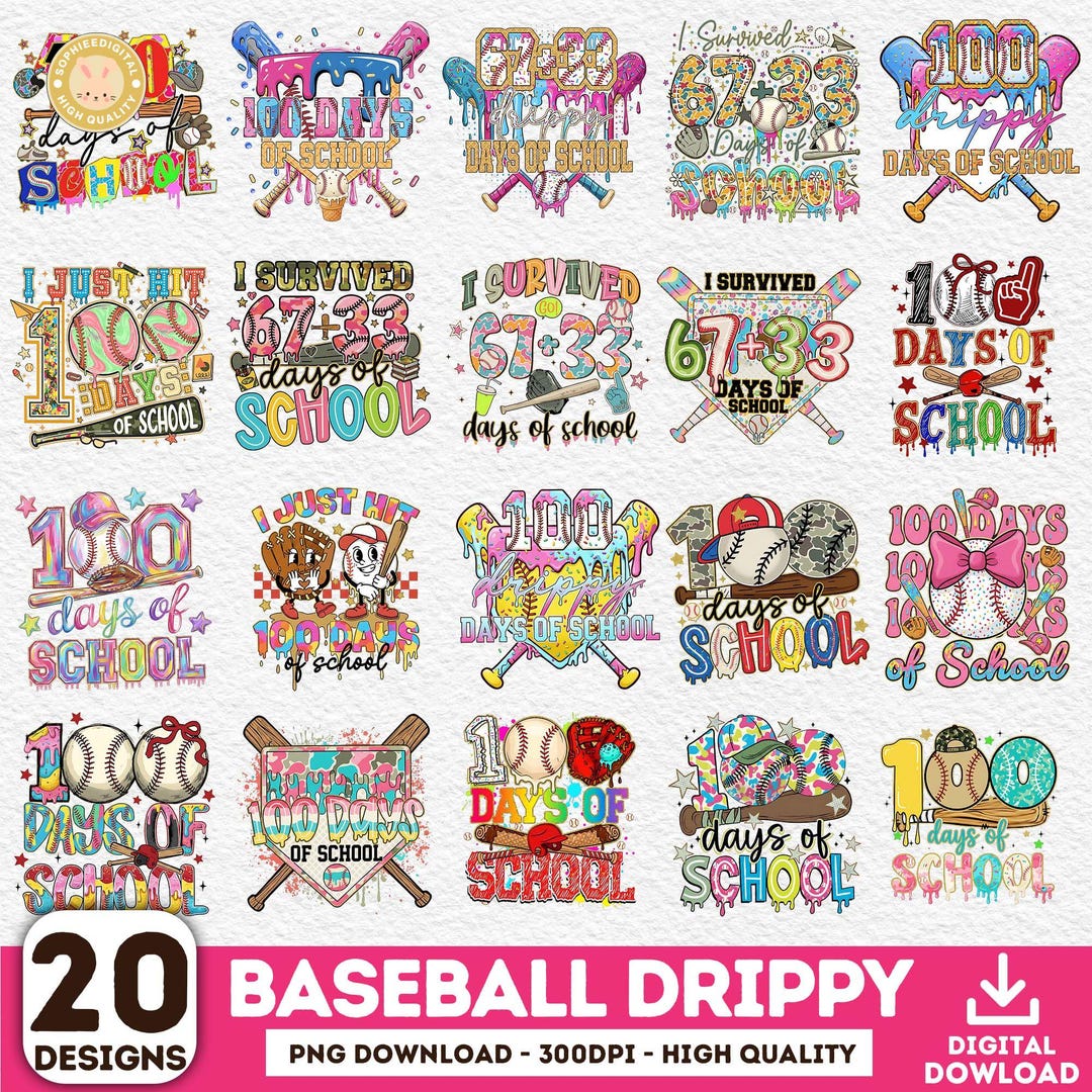 20+ 100 Drippy Days Png Bundle, Baseball Ice Cream Png, Baseball 100 ...
