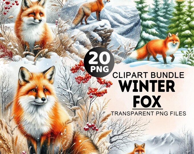 20+ Watercolor Winter Fox Clipart, Christmas Fox Png Bundle, Christmas ...