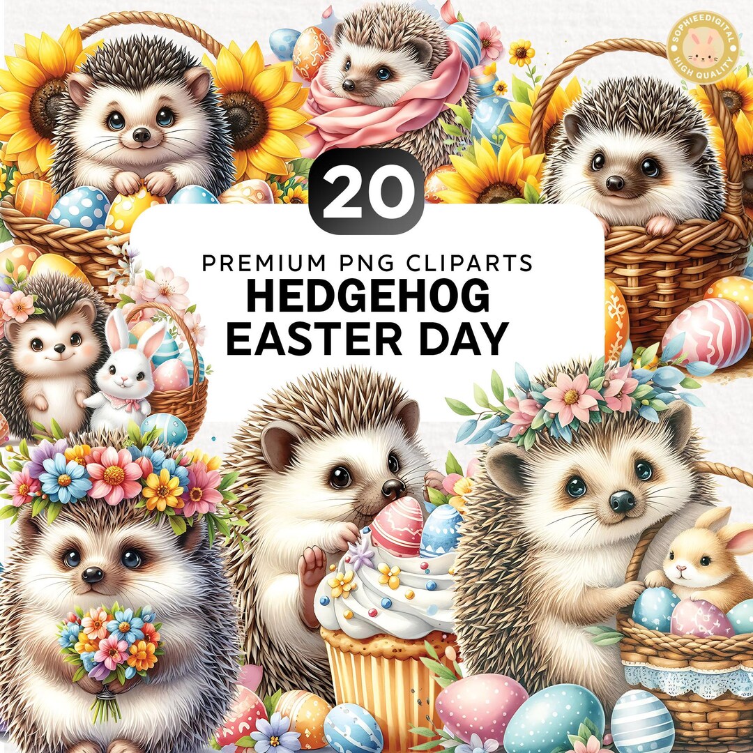 20+ Watercolor Easter Hedgehog Clipart PNG Bundle, Easter Hedgehog Eggs ...