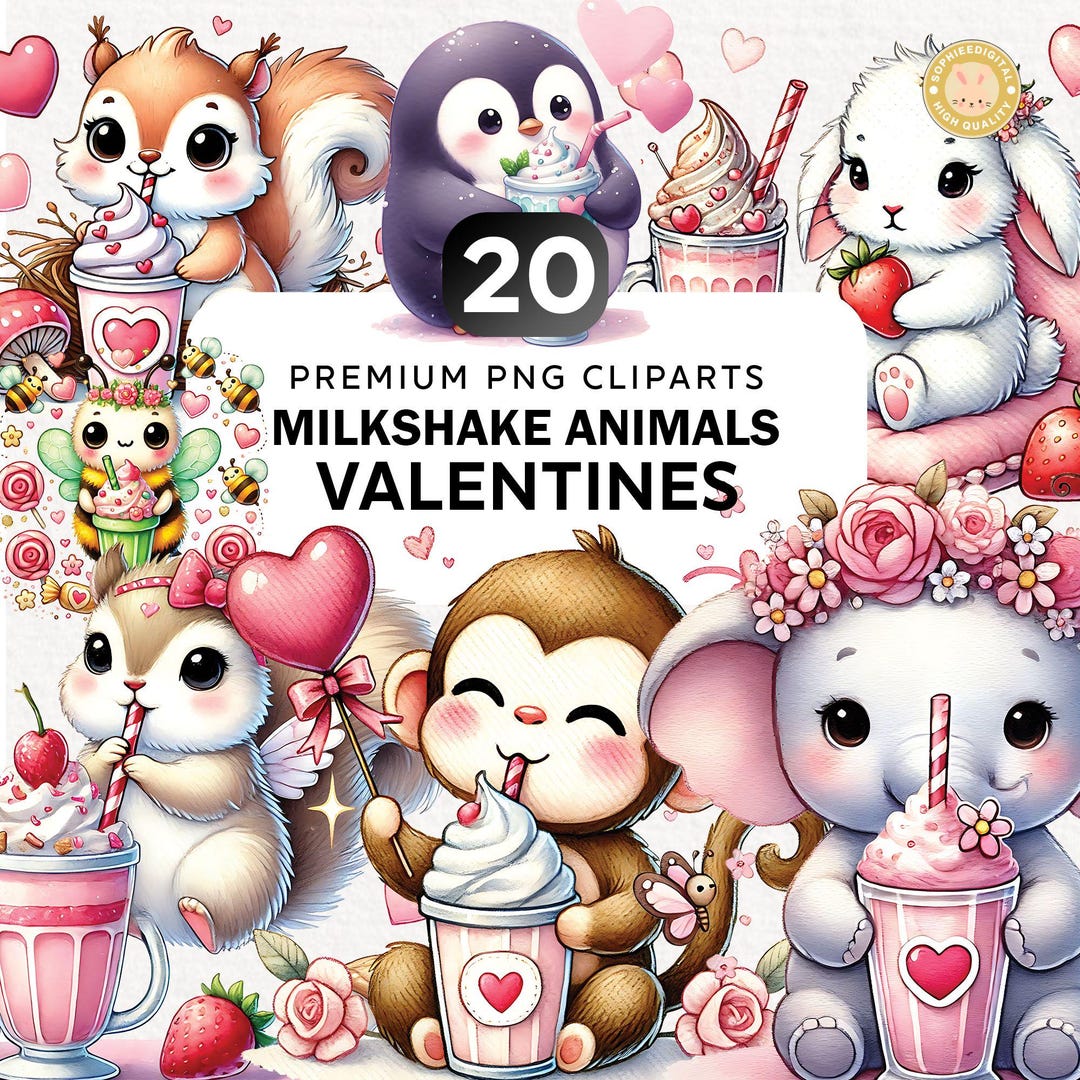 20+ Watercolor Milkshake Animals Clipart Bundle, Cute Animals Png ...