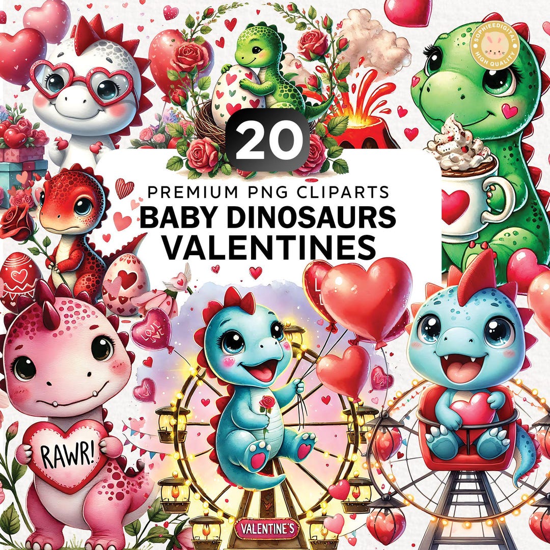 20+ Watercolor Dinosaurs Clipart Bundle, Cute Dinosaurs Png, Valentine ...