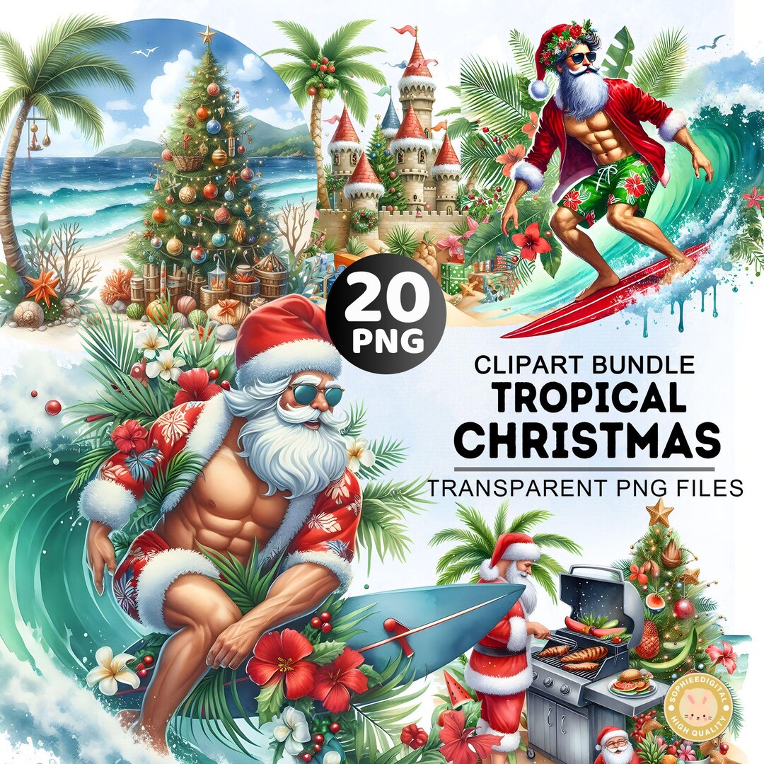 20+ Christmas Bundle Png, Watercolor Tropical Christmas Clipart ...