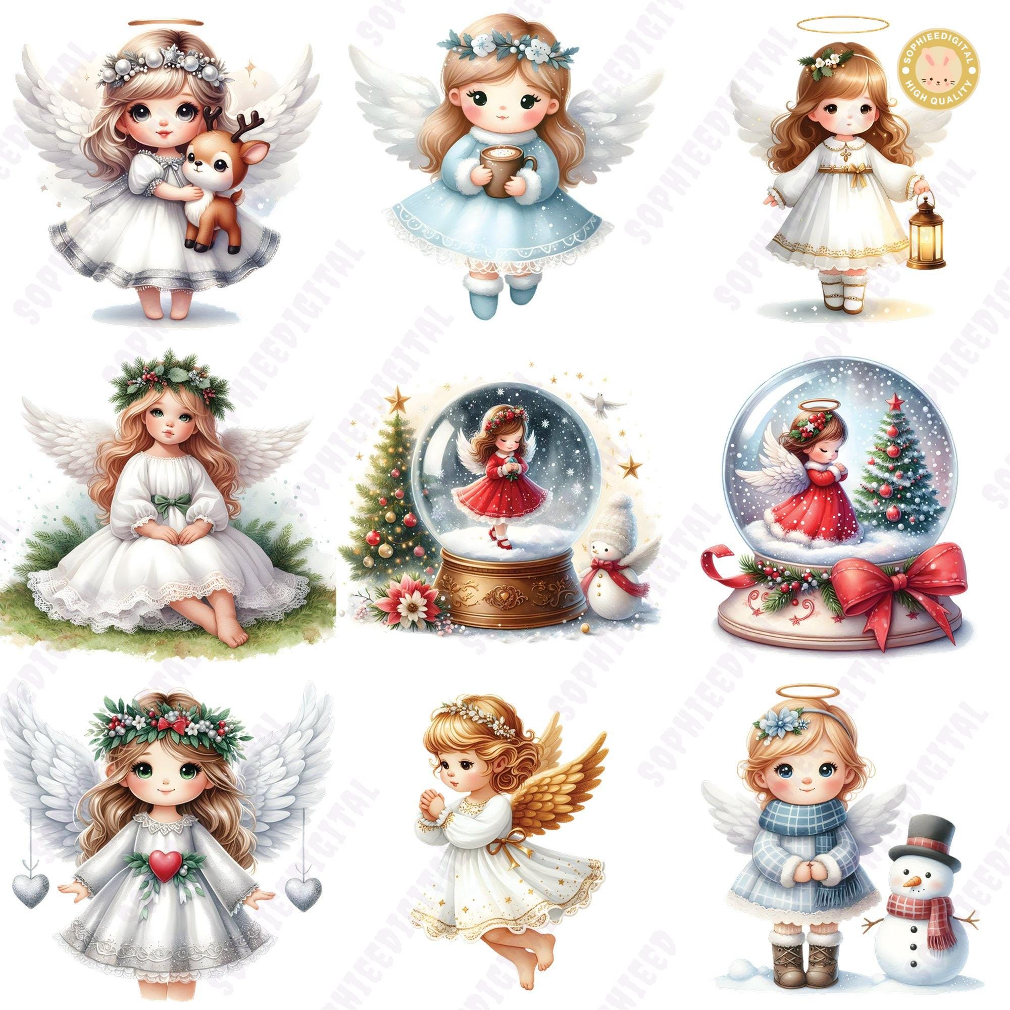 20+ Christmas Bundle Png, Watercolor Christmas Angel Clipart, Festive ...