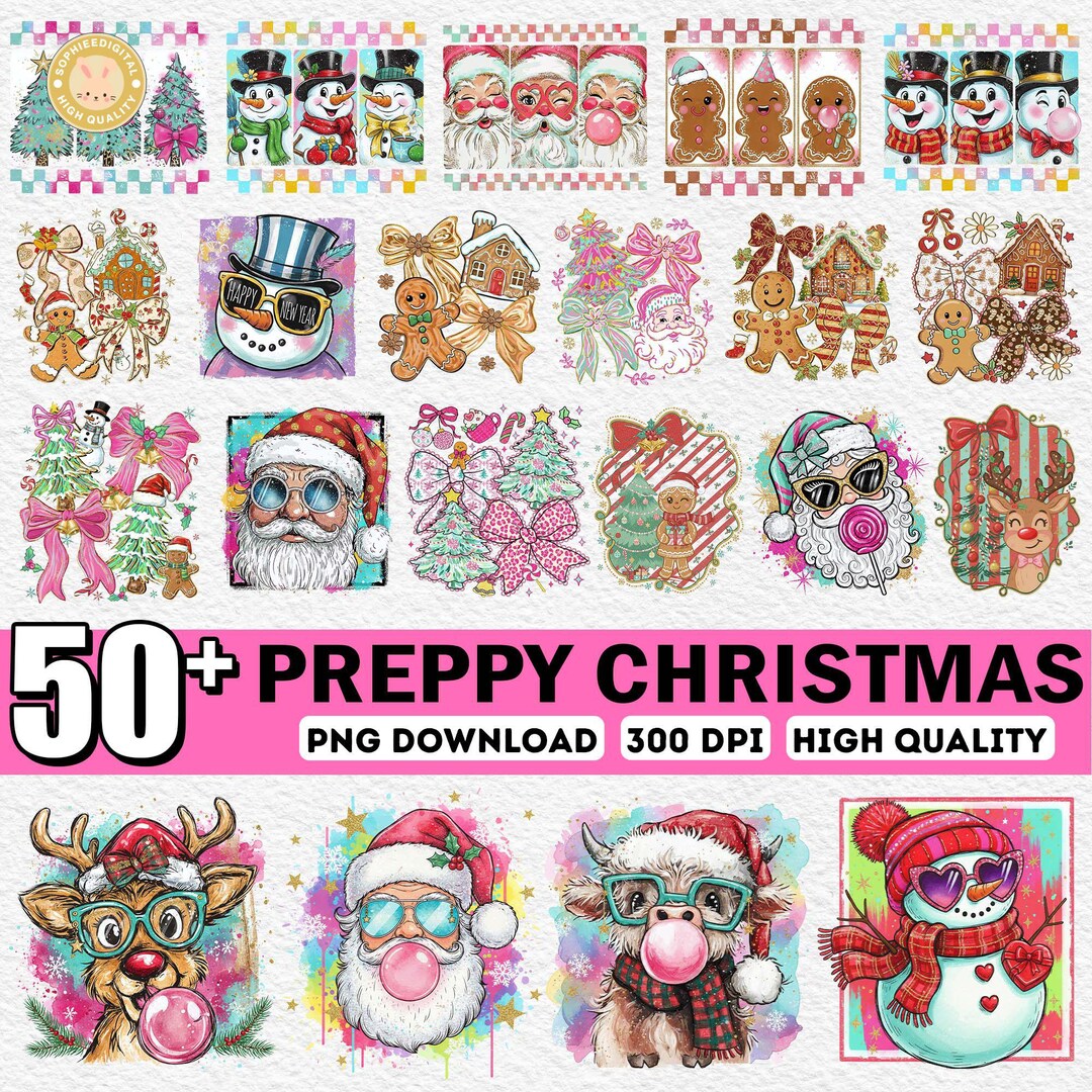 50+ Preppy Christmas Png Bundle, Brushstroke Christmas Png, Nutcracker ...