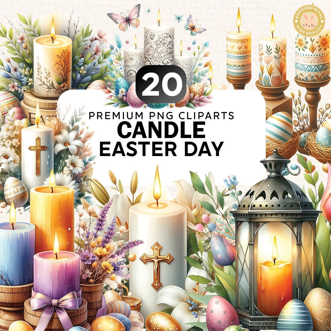 20+ Watercolor Easter Candle Clipart PNG Bundle, Easter Candle With Egg ...