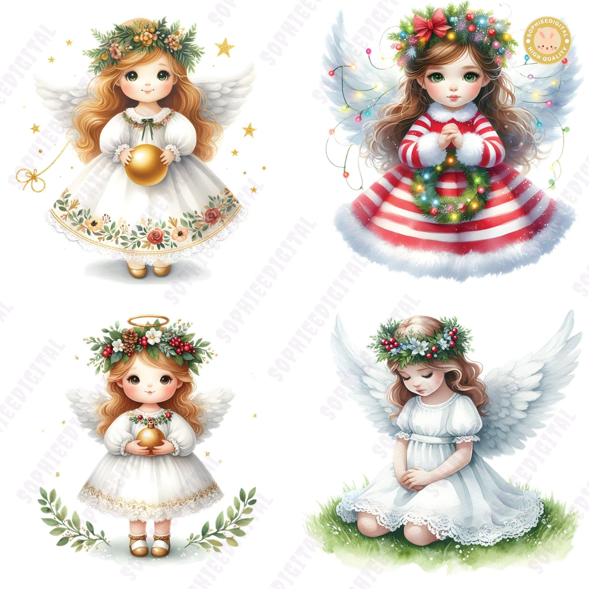 20+ Christmas Bundle Png, Watercolor Christmas Angel Clipart, Festive ...