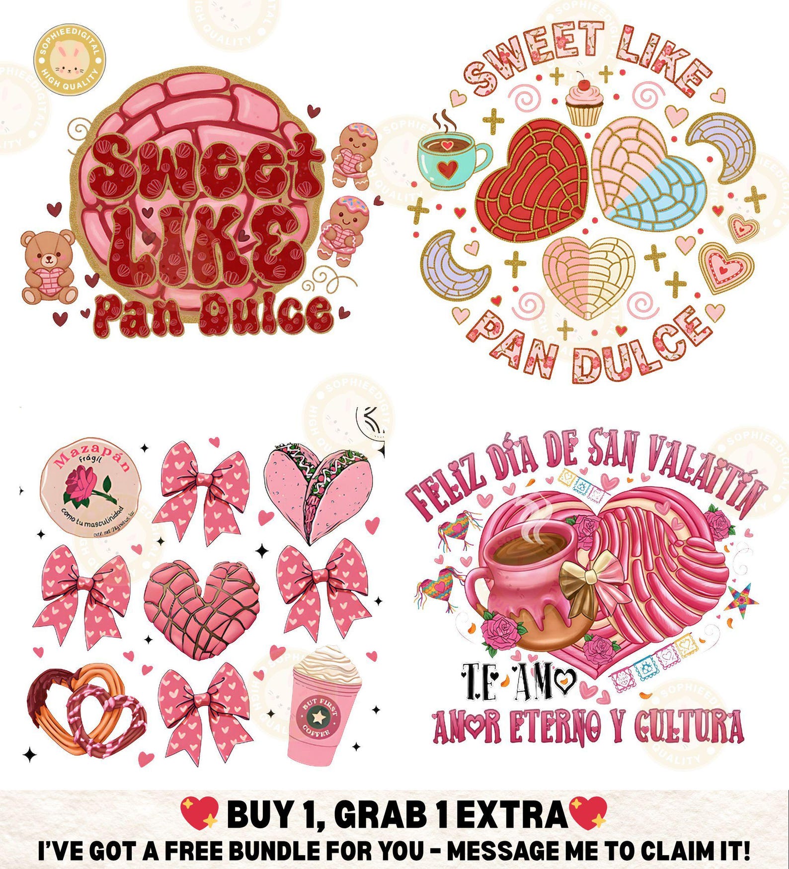 50+ Mexican Valentine Png Bundle, Latina Mexican Png, Concha Valentine ...