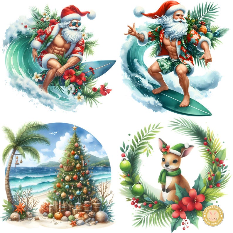 20+ Christmas Bundle Png, Watercolor Tropical Christmas Clipart ...