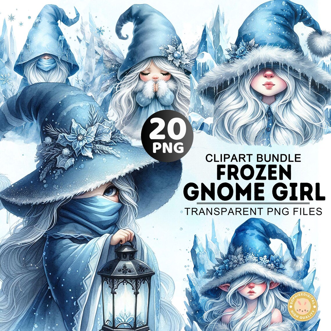 20+ Christmas Bundle Png, Watercolor Frozen Gnome Girl Clipart, Ice ...