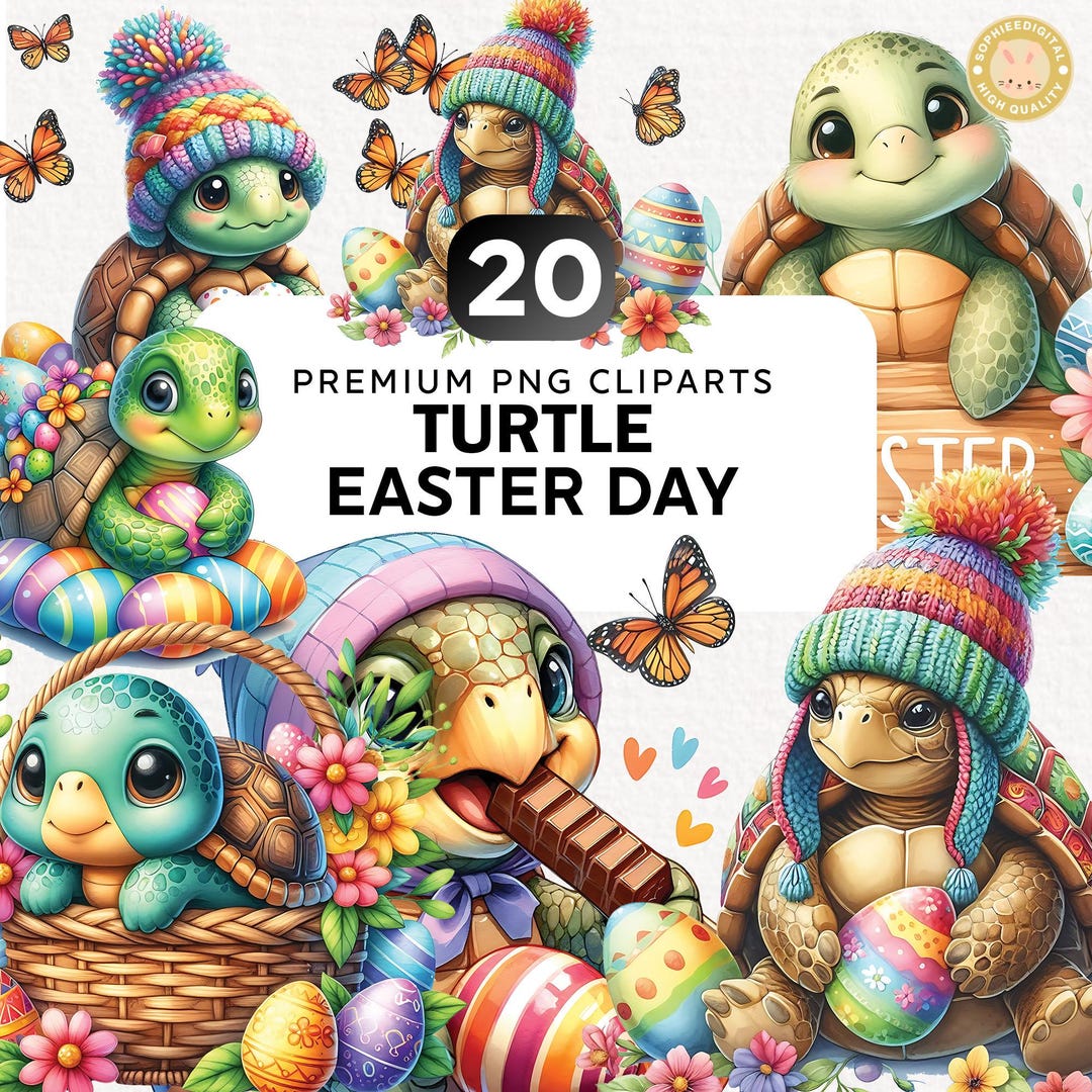 20+ Watercolor Easter Turtle Clipart PNG Bundle, Easter Turtle Eggs ...