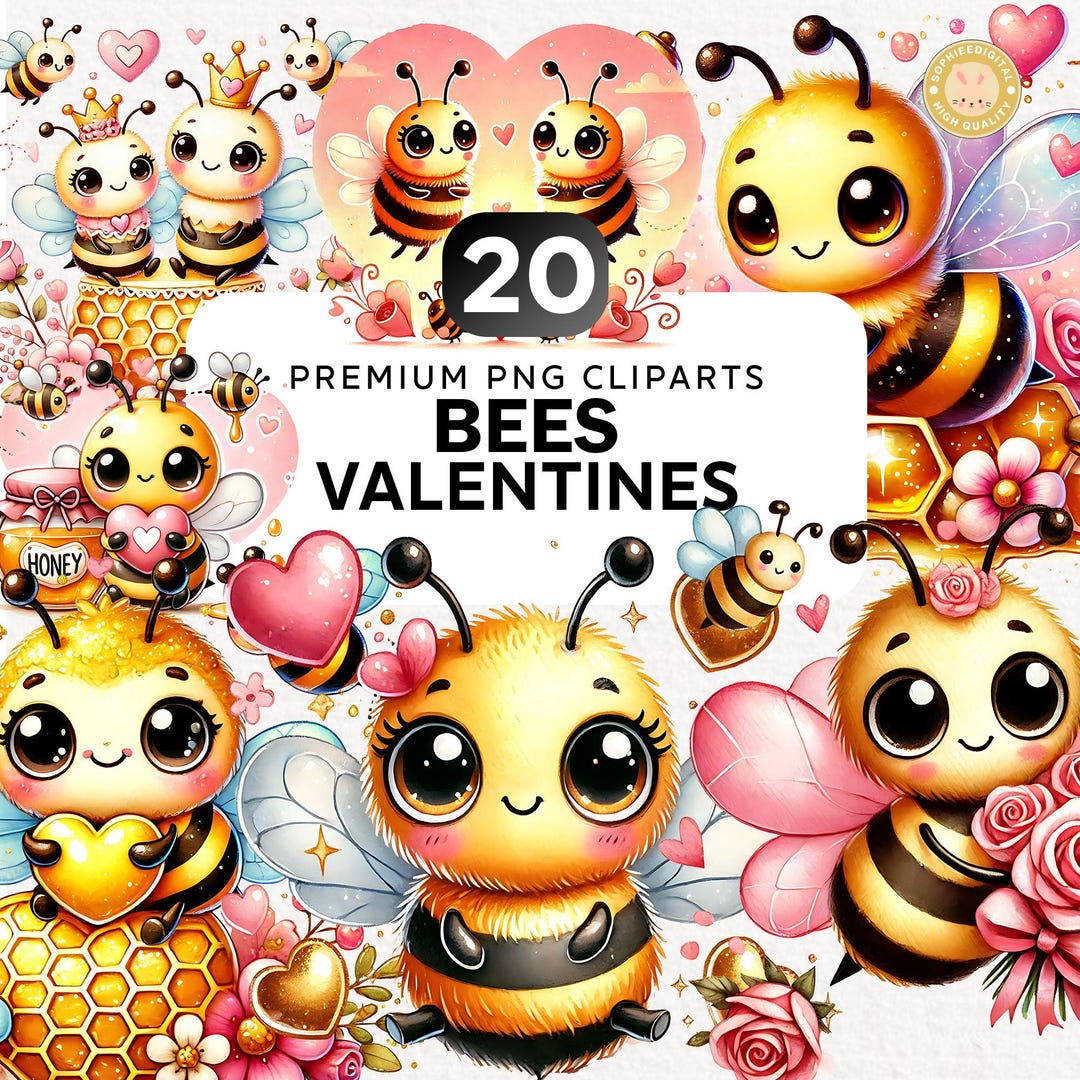 20+ Watercolor Bee Clipart Bundle, Cute Bee Png, Valentine Bee Clipart ...