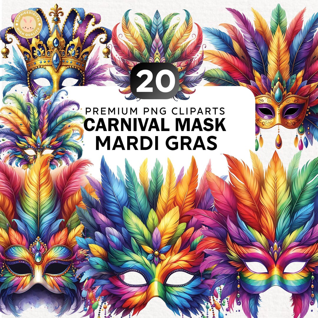20+ Watercolor Mardi Gras Mask Clipart Bundle, Masquerade Mask Png ...