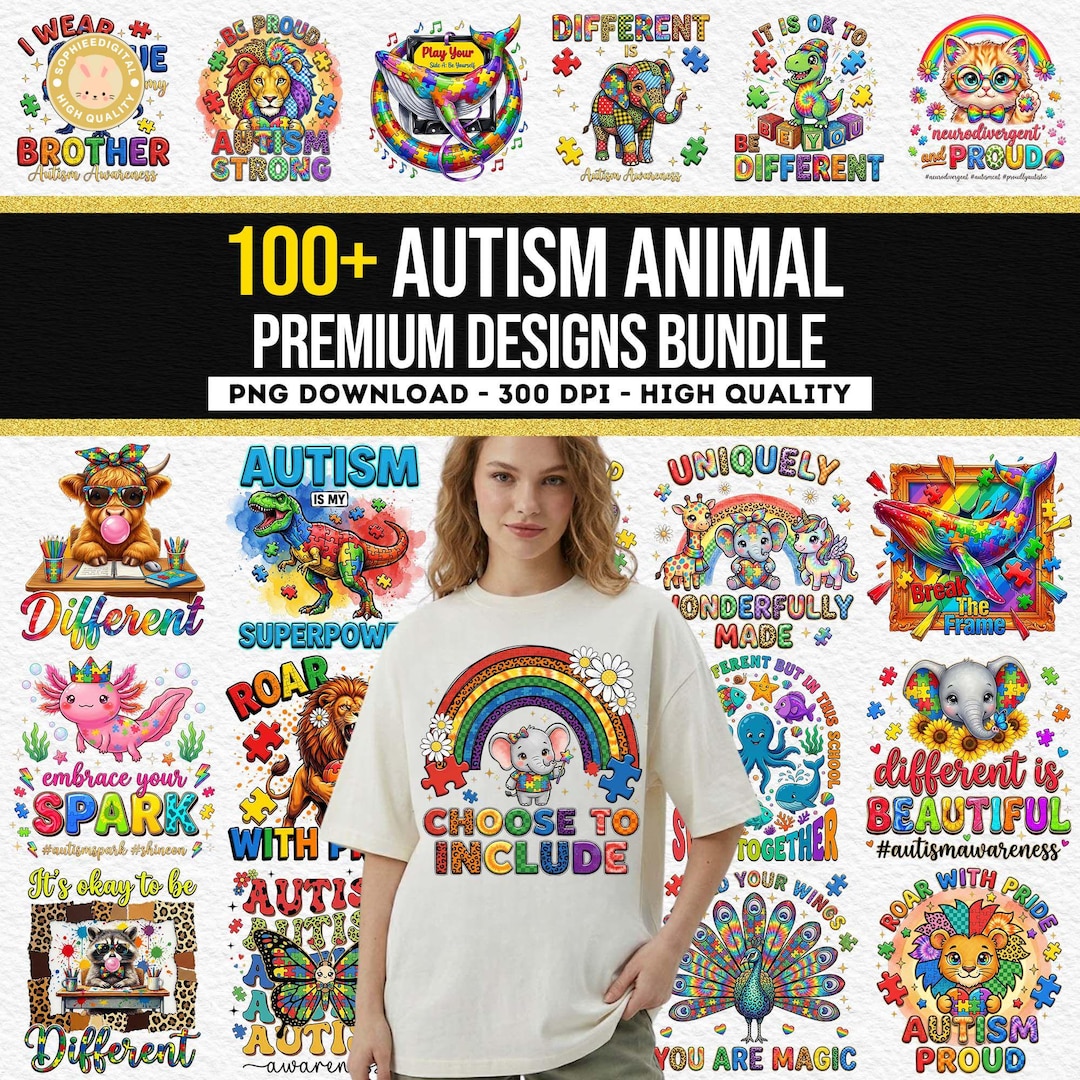 100+ Autism Animal Png Bundle, Autism Awareness Png, Ok to Be Different ...