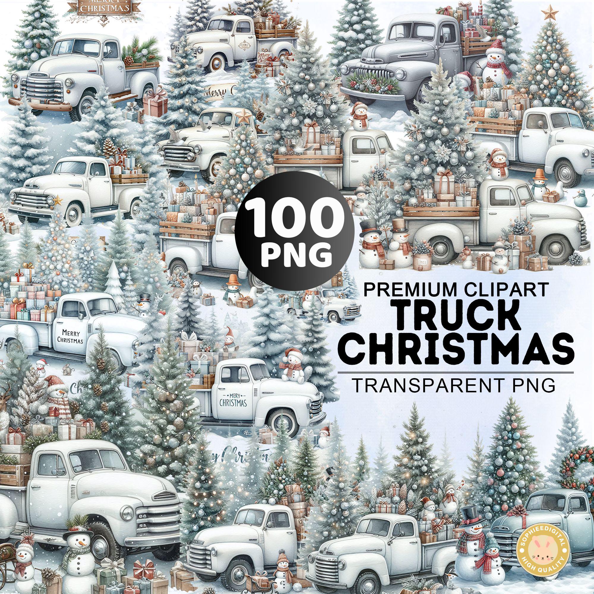 100+ Truck Animal Bundle Png, Watercolor Christmas Truck Clipart ...