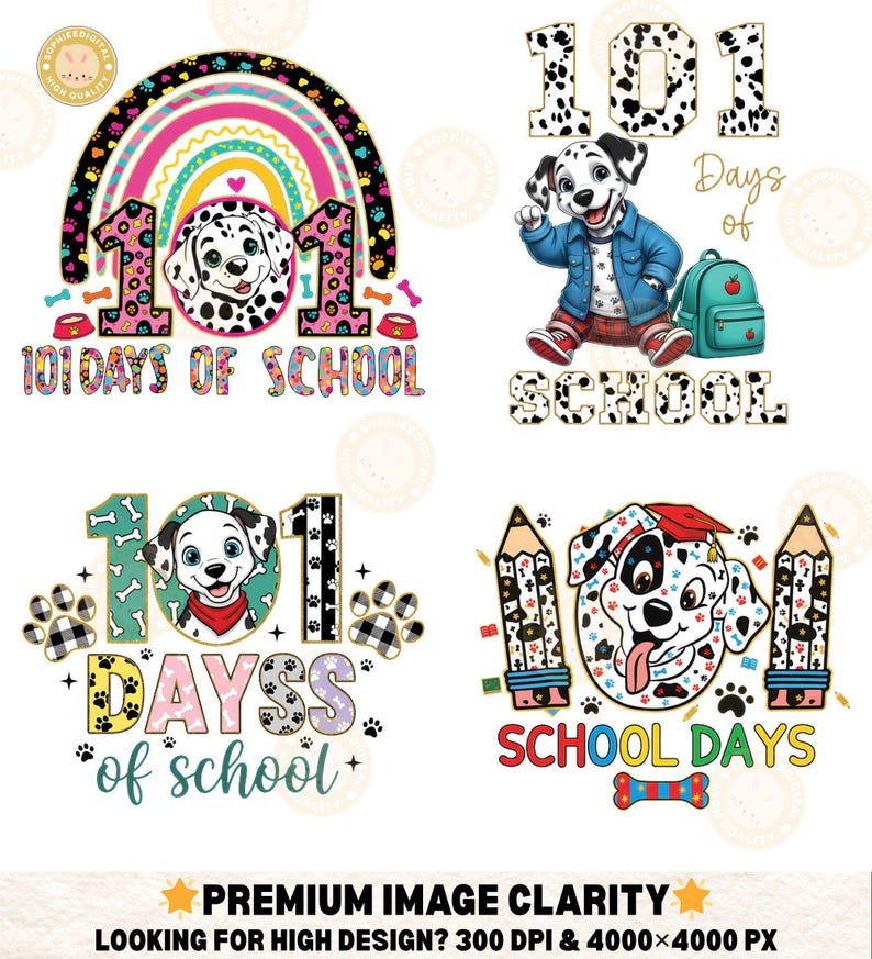 30+ 101 Days of School Png Bundle, Dalmatian Dots Dog Png, Preppy Dog ...