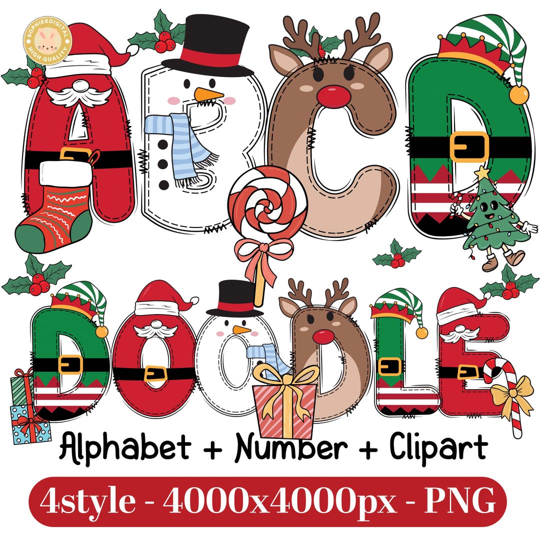 4+ Christmas Letters Png Bundle, Doodle Alphabet Png, Merry Christmas ...