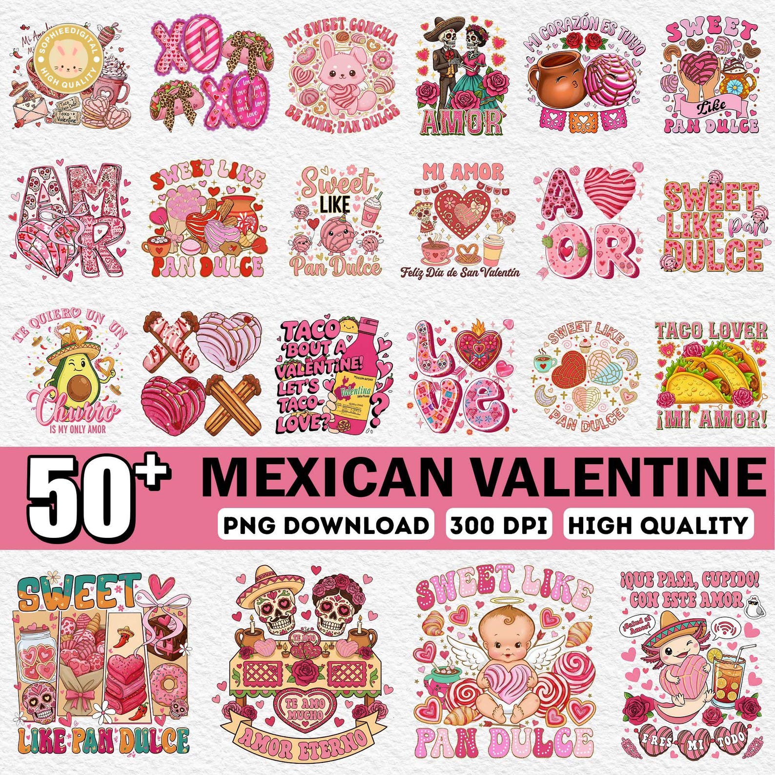 50+ Mexican Valentine Png Bundle, Latina Mexican Png, Concha Valentine ...