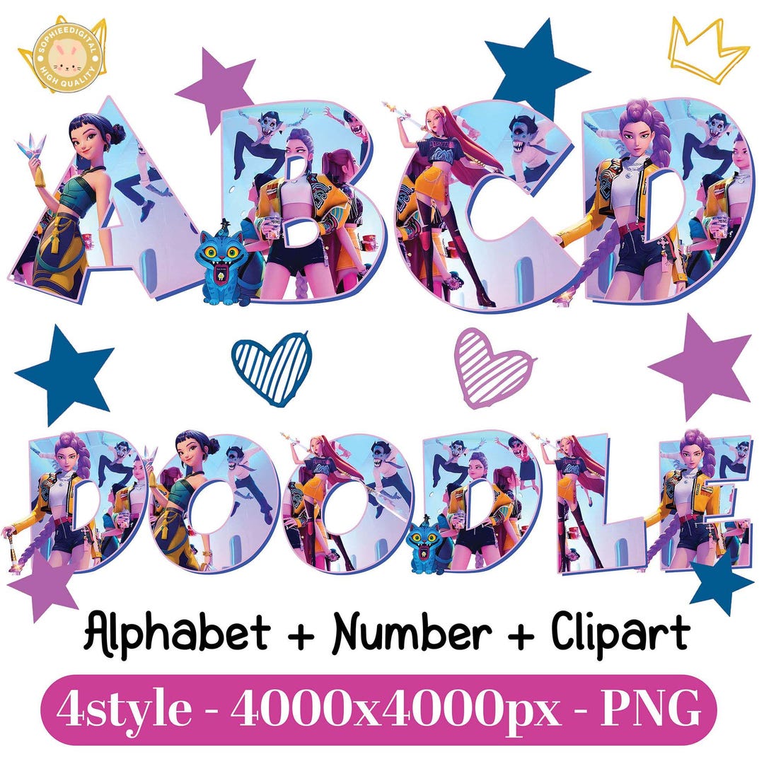 4+ Kpop Demon Hunter Png Bundle, Huntrix Alphabet Png, Huntrix Letters ...