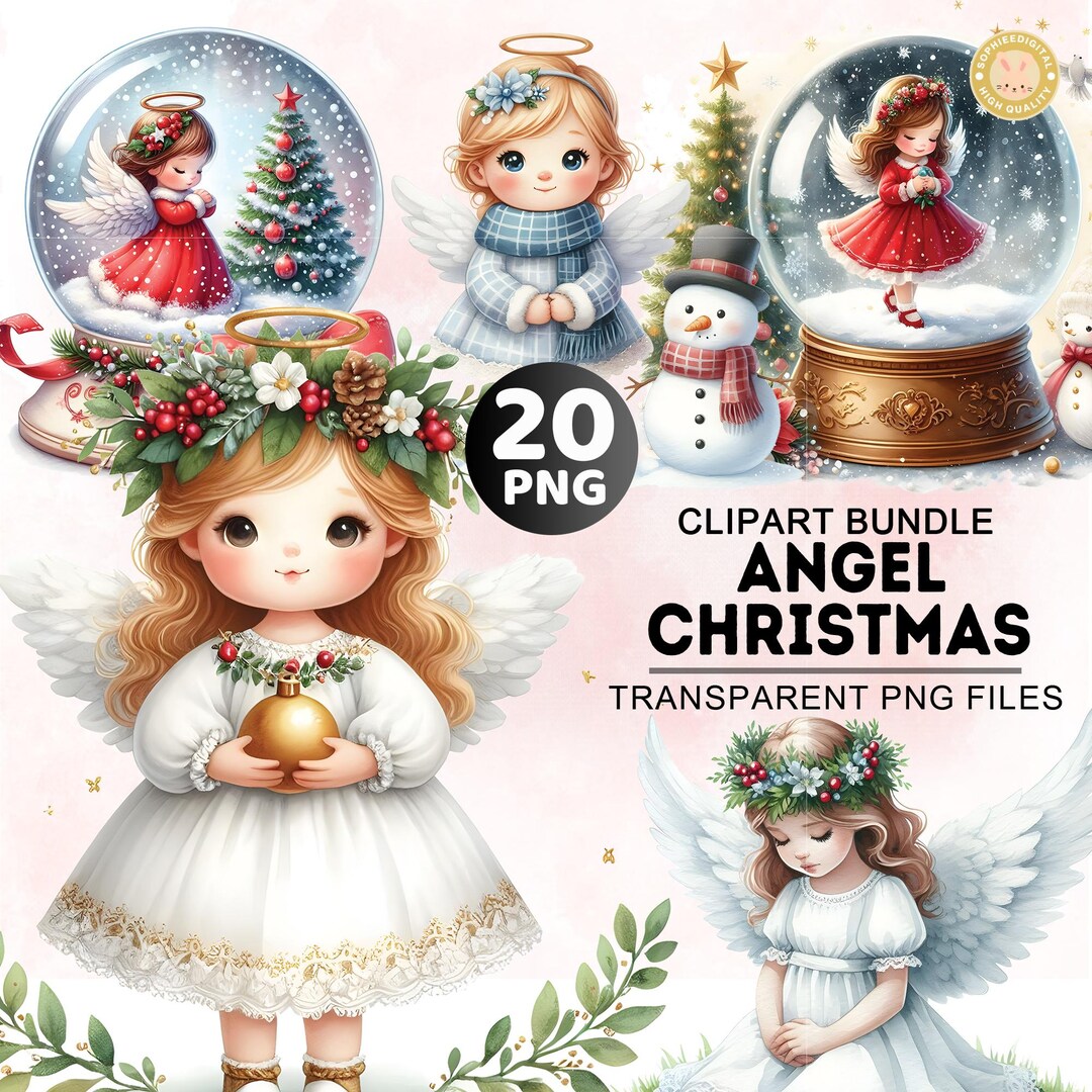 20+ Christmas Bundle Png, Watercolor Christmas Angel Clipart, Festive ...