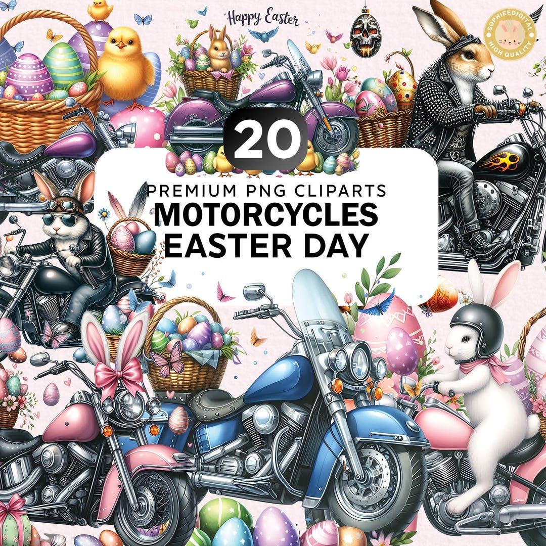 20+ Watercolor Easter Cruiser Motorcycles Clipart PNG Bundle, Easter ...