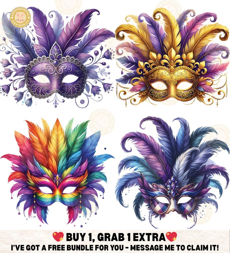 20+ Watercolor Mardi Gras Mask Clipart Bundle, Masquerade Mask Png ...