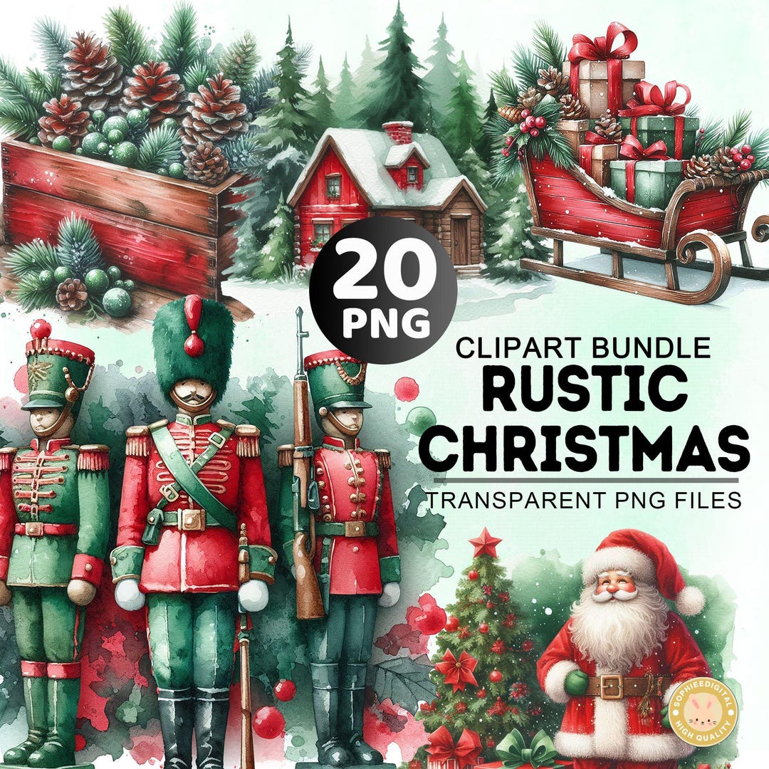 20+ Christmas Bundle Png, Watercolor Rustic Red Green Christmas Clipart ...