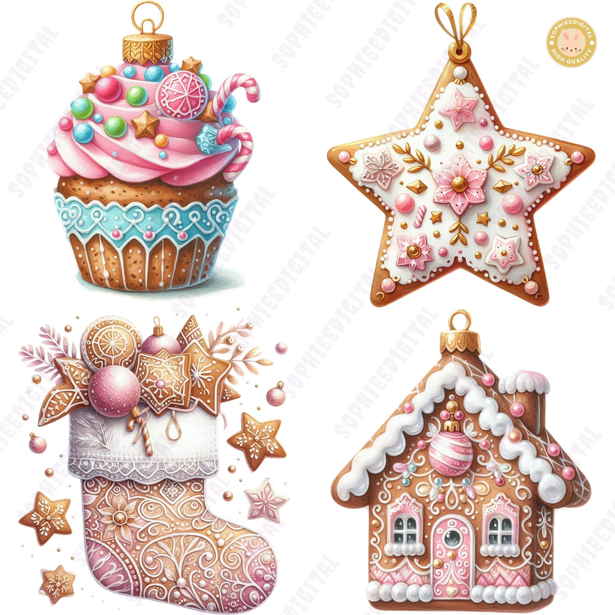 20+ Christmas Bundle Png, Watercolor Pink Gingerbread Clipart ...