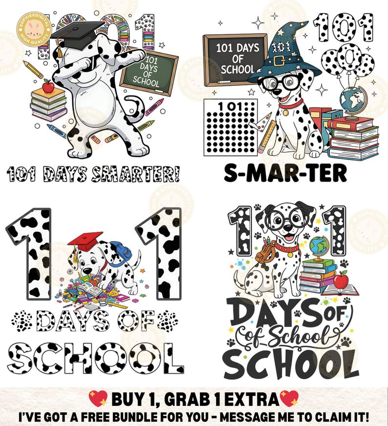 20+ 101 Days of School Png Bundle, Dalmatian Dog Png, 100 Days Smarter ...