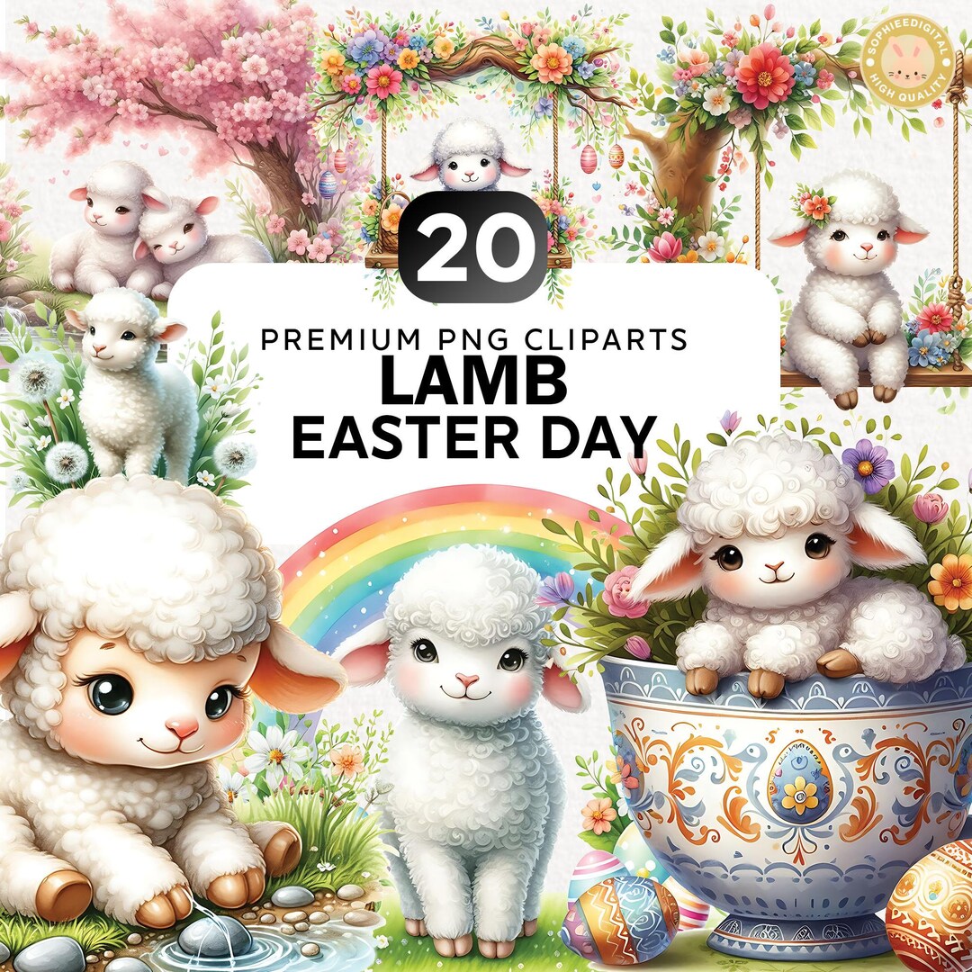 20+ Watercolor Easter Lamb Clipart PNG Bundle, Spring Lamb Clipart PNG ...