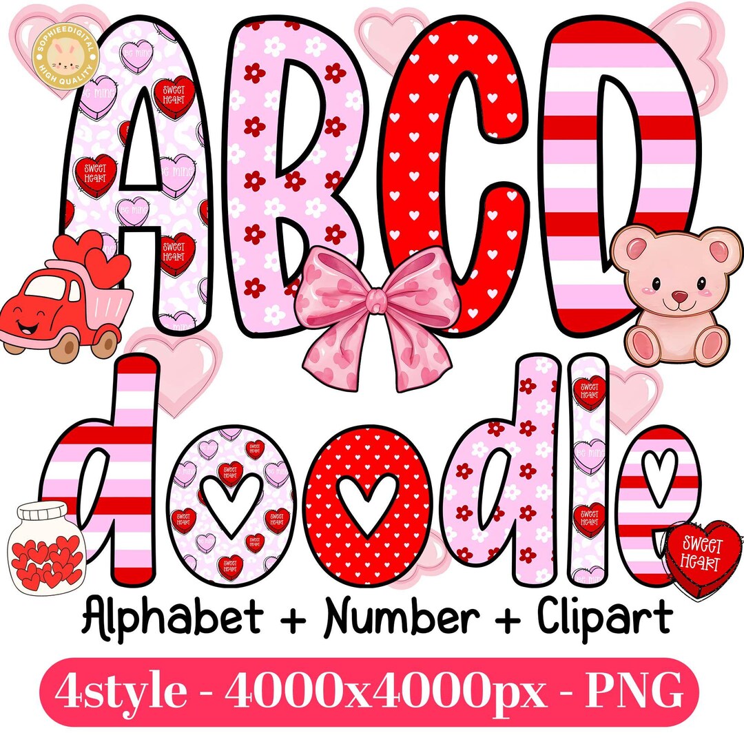 4+ Valentine Alphabet Png Bundle, Valentines Fonts Png, Valentine ...