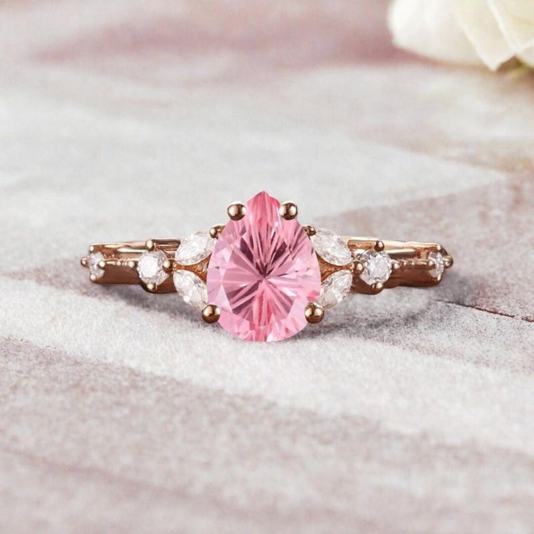 Pear Cut Pink Sapphire Ring Unique Pink Stone Ring for Women Engagement ...