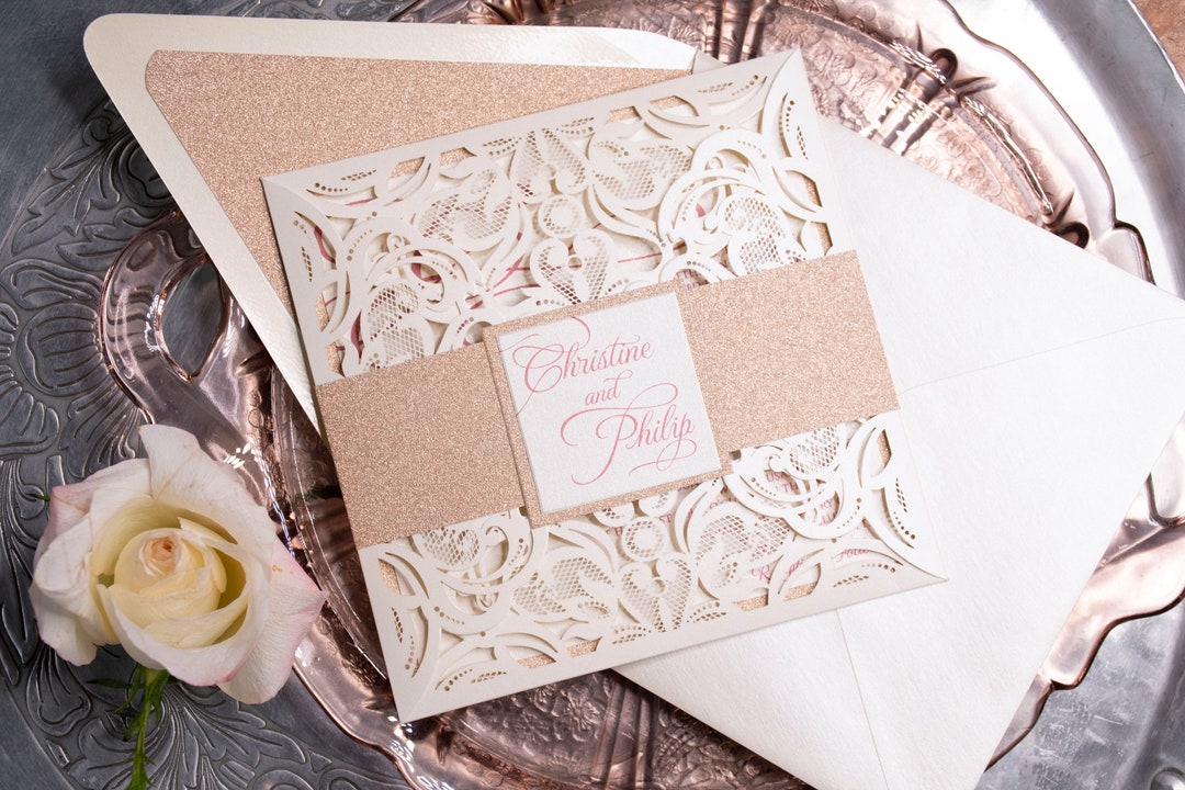 Rose Gold Wedding Invitation, Rose Gold Glitter, Wedding Invitation ...