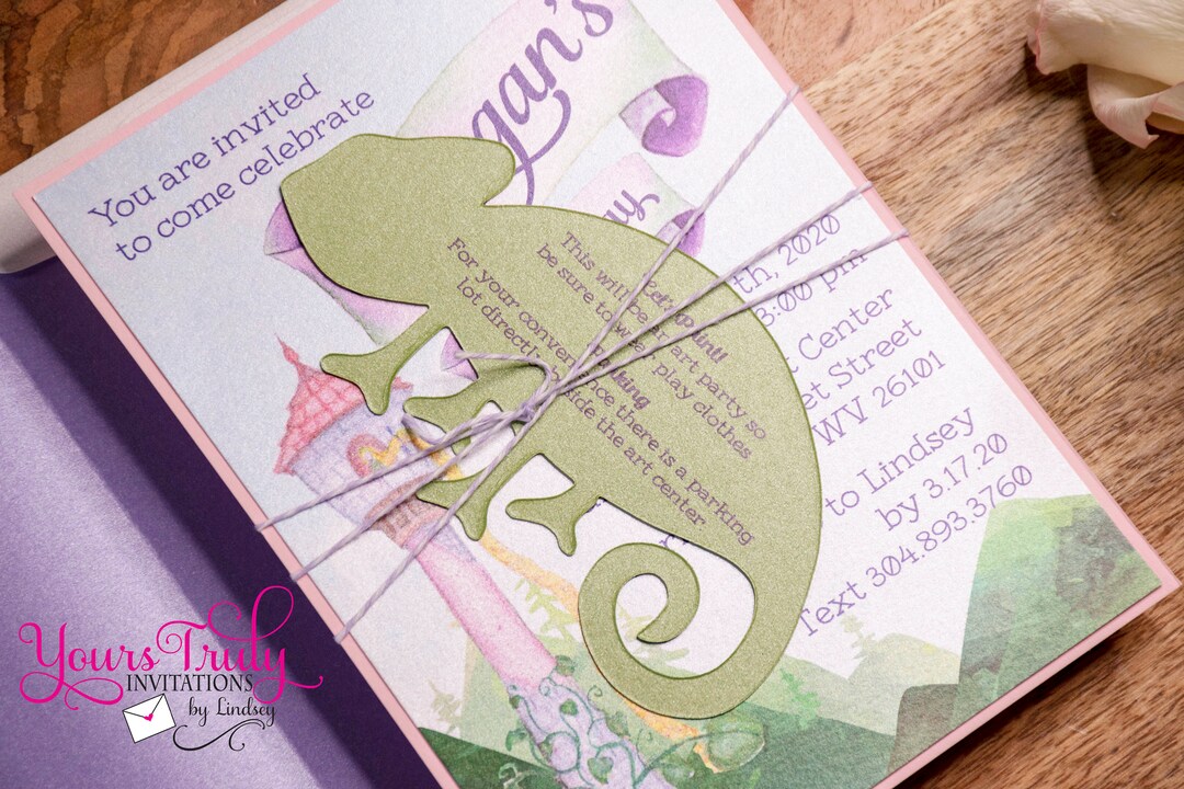 SAMPLE PACKET OF Rapunzel Tower Birthday Party Invitation With Gecko ...