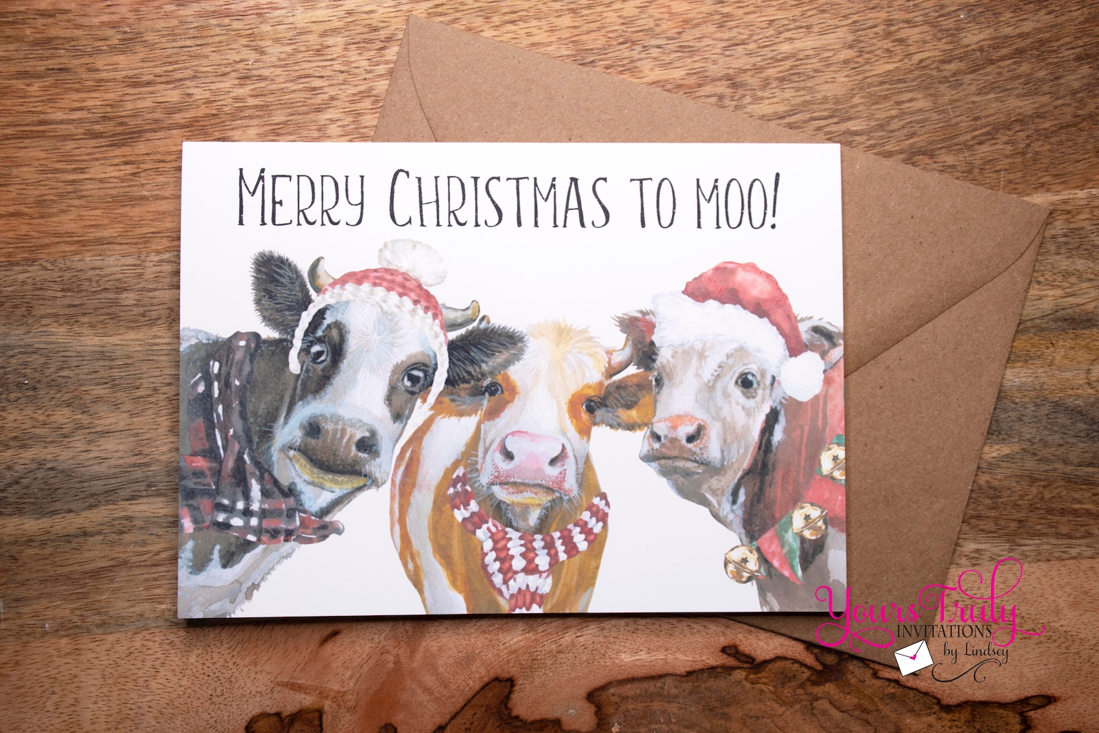 Cow Christmas Card Merry Christmas to Moo Cows With Hats and | Etsy