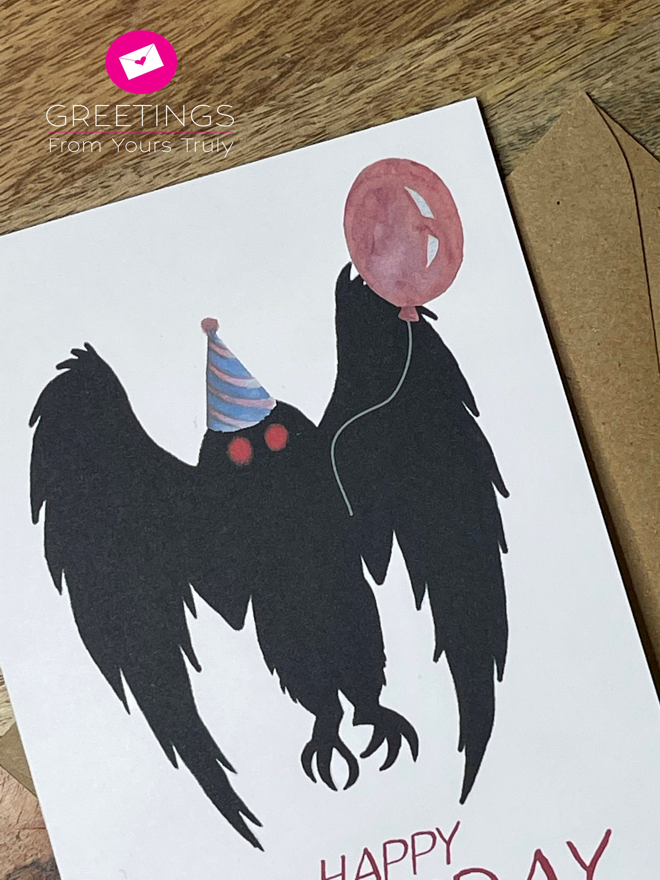 Mothman Birthday Card: Cryptid Hunter, West Virginia (5x7 With Kraft ...